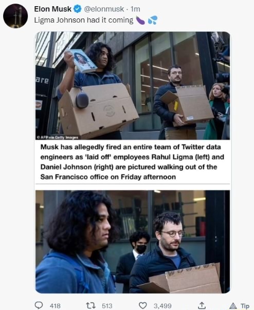 Slonmusk Elon Musk @ Ligma Johnson had it coming 'Musk has allegedly ...