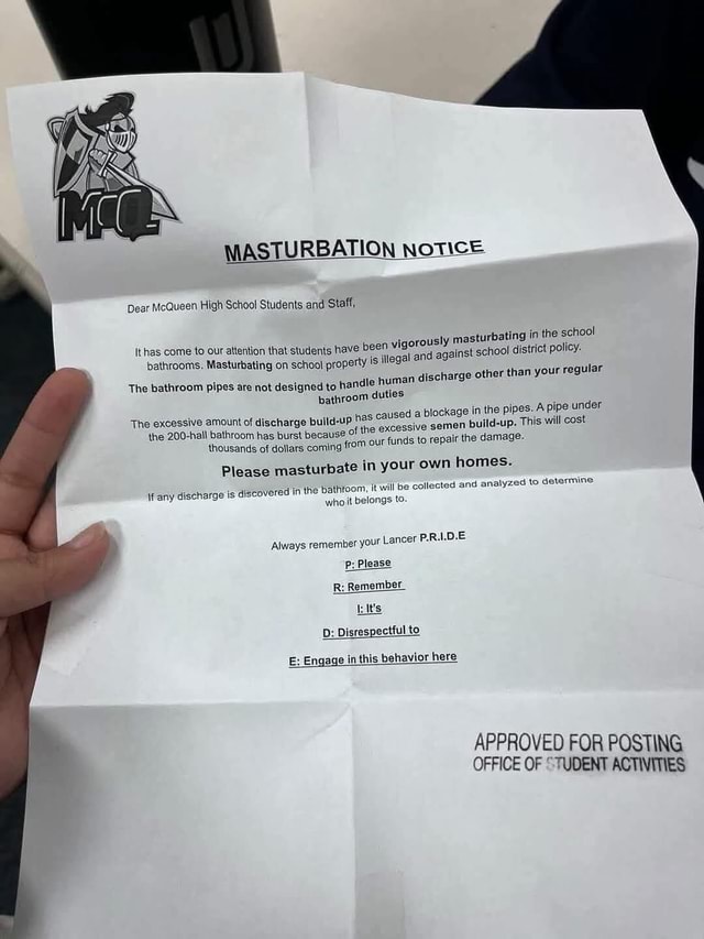 MASTURBATION NOTICE Dear McQueen High School Students and Staff ...