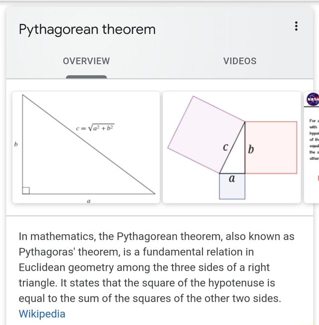 Pythagorean theorem In mathematics, the Pythagorean theorem, also known ...