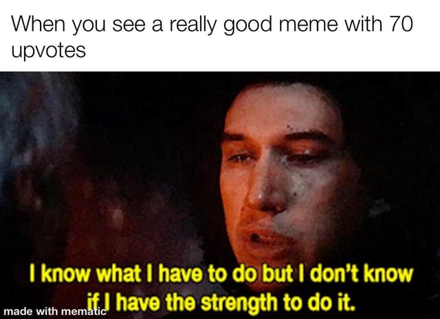 When you see a really good meme with 70 upvotes I know what have to do ...