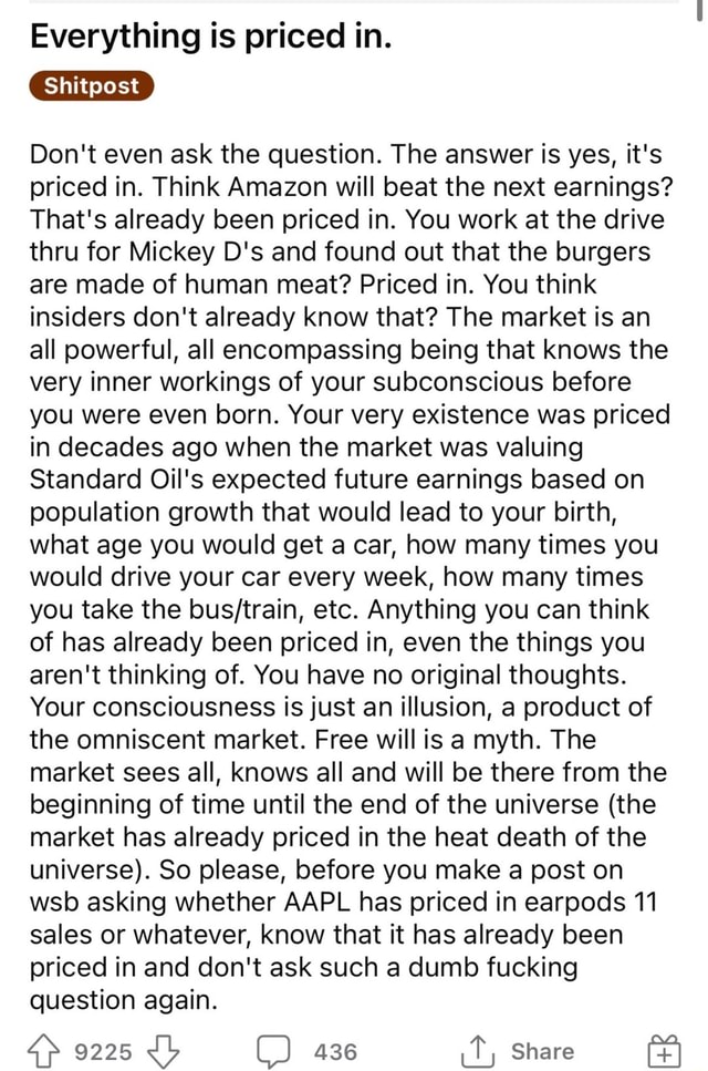 Everything is priced in. Don't even ask the question. The answer is yes ...