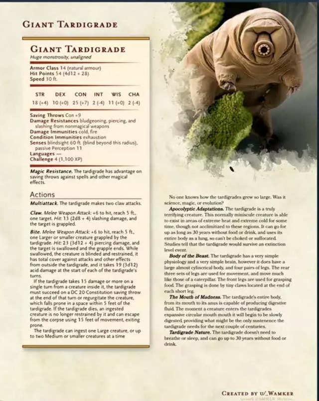 GIANT TARDIGRADE GIANT TARDIGRADE Huge monstrosity, unaligned: Armor ...