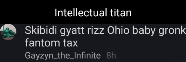 Intellectual titan Skibidi gyatt rizz Ohio baby gronk fantom tax Gayzyn ...