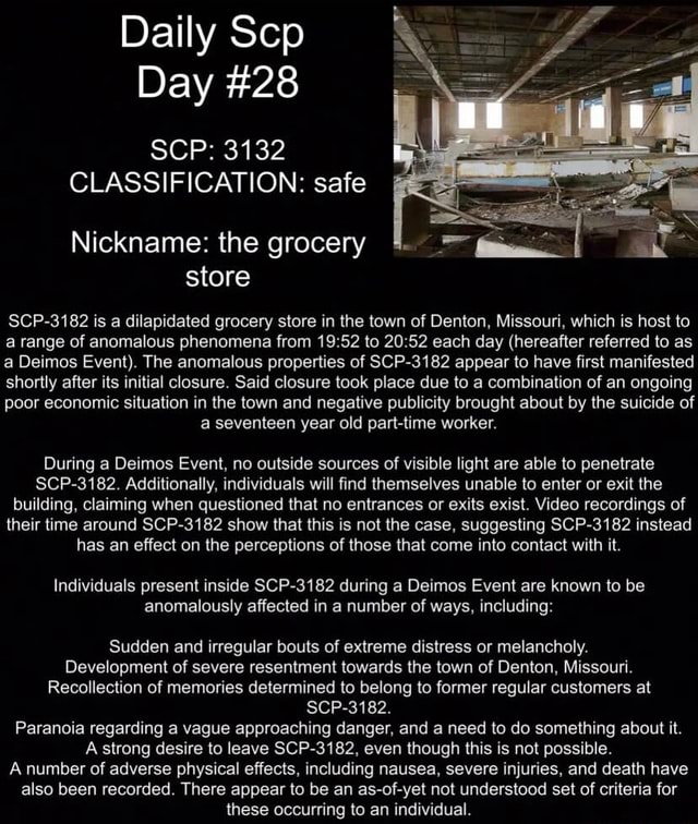 Daily Scp Day #28 SCP: 3132 CLASSIFICATION: safe Nickname: the grocery ...