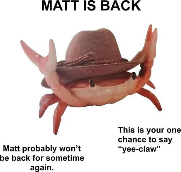 MATT IS BACK This is your one chance to say Matt probably won't "yee ...