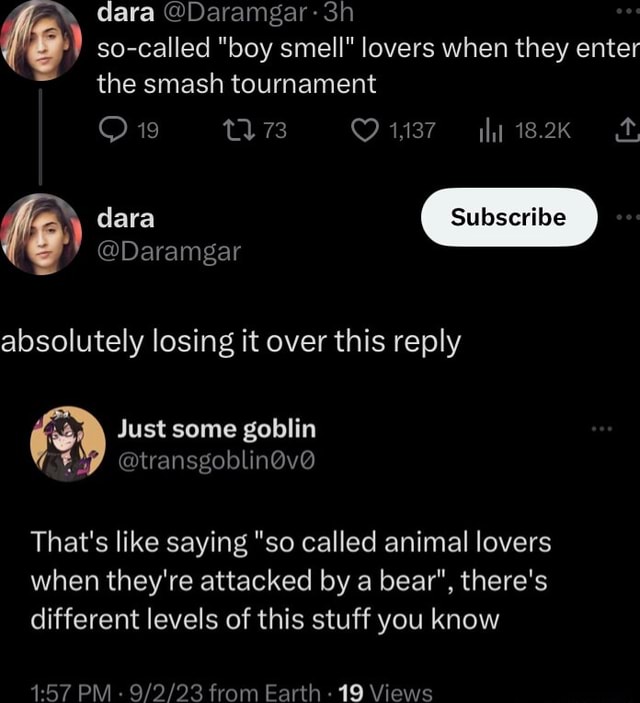 Dara @Daramgar: so-called "boy smell" lovers when they enter the smash ...