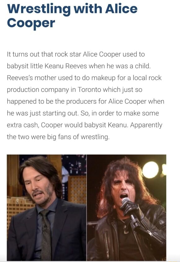 Wrestling with Alice Cooper It turns out that rock star Alice Cooper ...