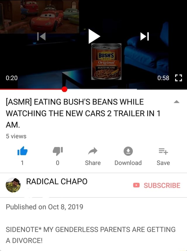 [ASMR] EATING BUSH'S BEANS WHILE WATCHING THE NEW CARS 2 TRAILER IN1 5 ...