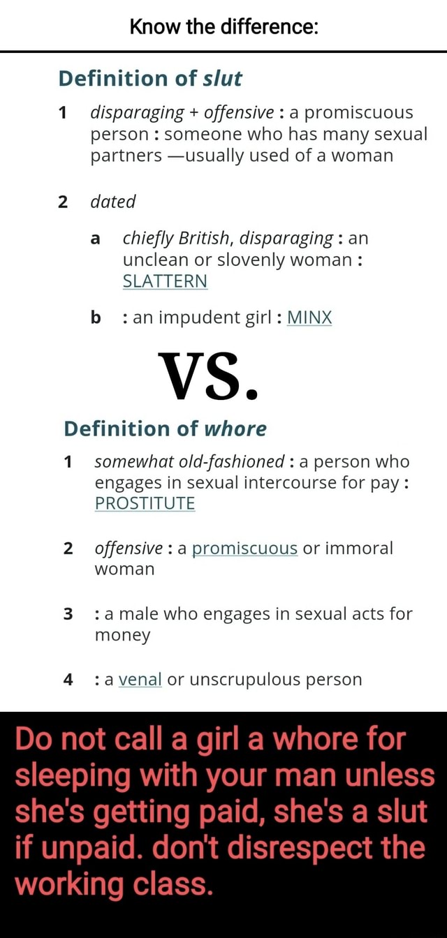 Know the difference: Definition of slut 1 disparaging + offensive : a ...