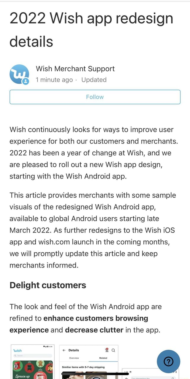 2022 Wish app redesign details 1 minute ago - Updated Wish Merchant ...