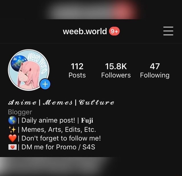 Weeb.world 112 15.8K 47 Posts Followers Following Anime IMemesICulture ...