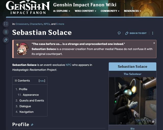 GENSH: Genshin Impact Fanon Wiki in: Crossovers, Characters, NPCs, and 5 more Sebastian Solace I ...