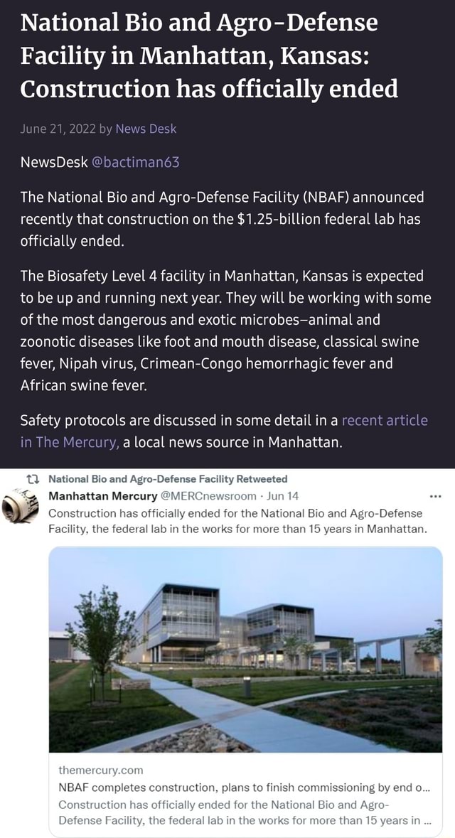 National Bio and Defense Facility in Manhattan, Kansas: Construction ...