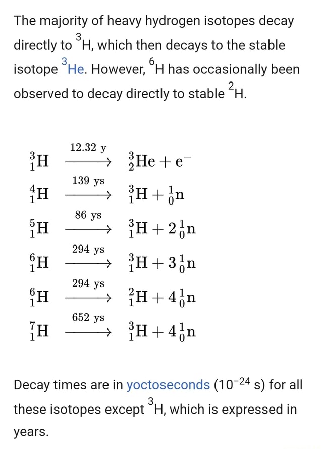 The majority of heavy hydrogen isotopes decay directly to which then ...