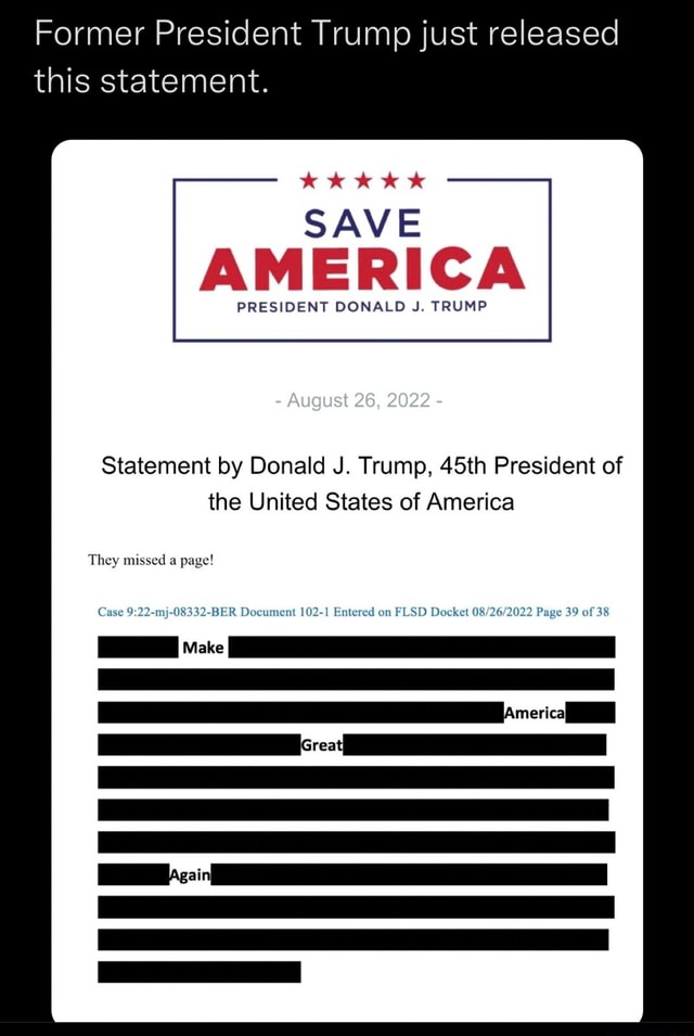 Former President Trump just released this statement. SAVE AMERICA ...