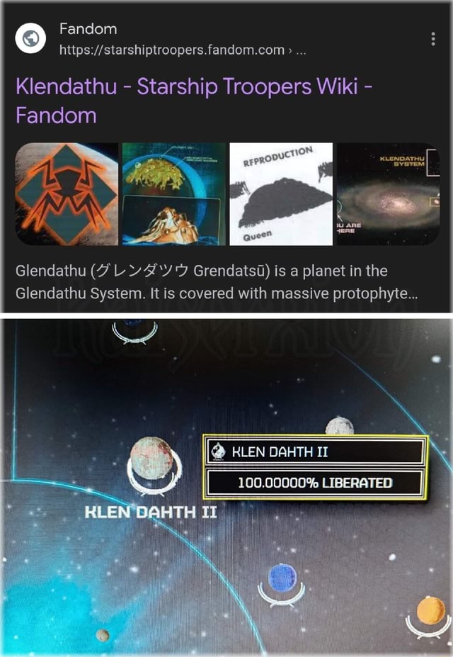 Fandom Klendathu - Starship Troopers Wiki - Fandom KLENDATHU SYSTEM Glendathu (7 L Grendatsi) is ...