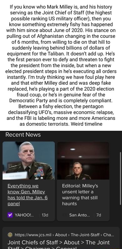 If you know who Mark Milley is, and his history serving as the Joint ...