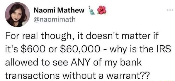 Naomi Mathew @naomimath For real though, it doesn't matter if it's $600 or $60,000 - why is the ...