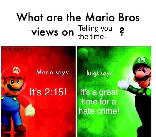 What are the Mario Bros views on Telling you 2 the time- ‘ - iFunny