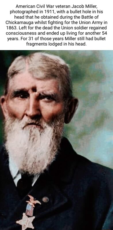 American Civil War veteran Jacob Miller, photographed in 1911, with a ...