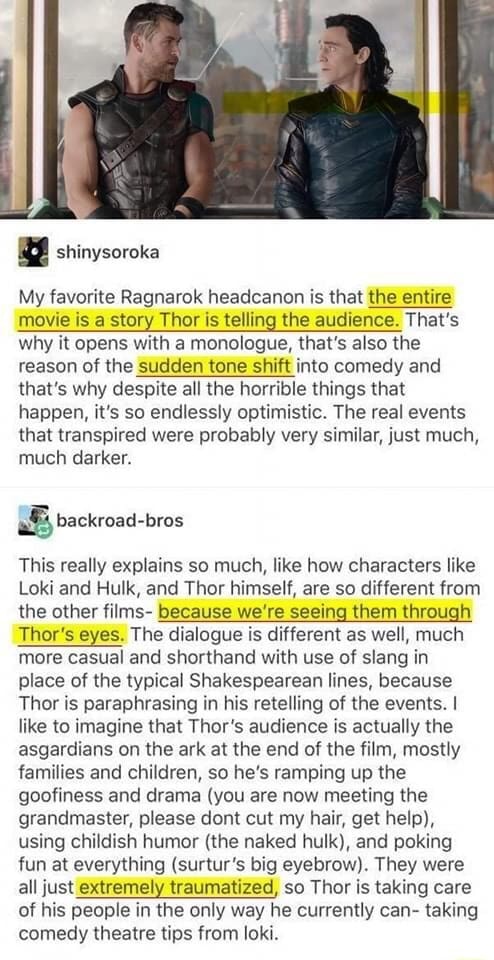 Shinysoroka My favorite Ragnarok headcanon is that the entire movie is ...