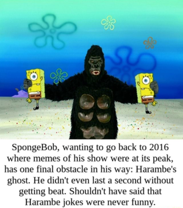 SpongeBob, wanting to go back to 2016 where memes of his show were at ...