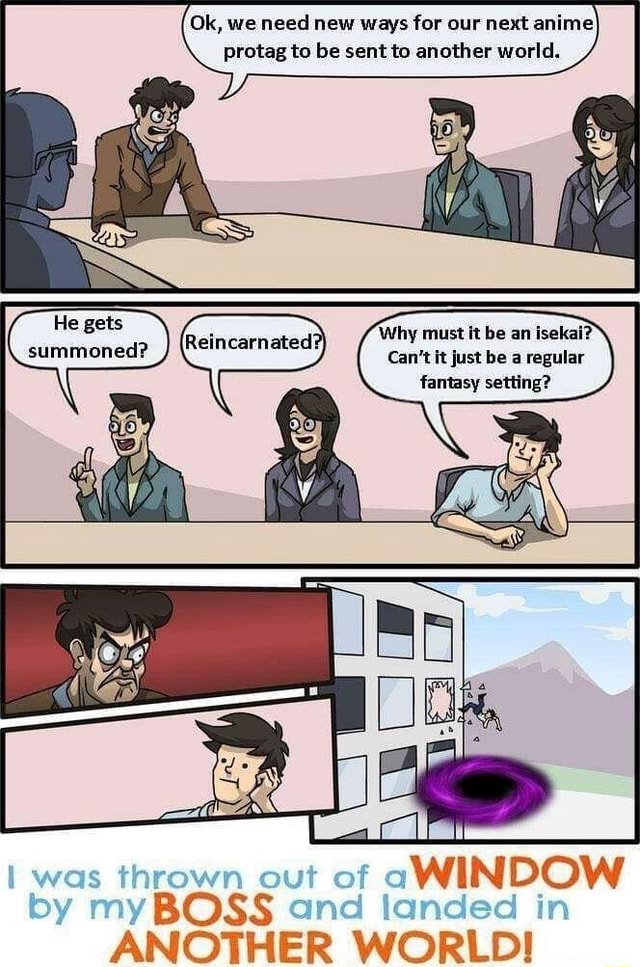 Ok, we need new ways for our next anime protag to be sent to another ...