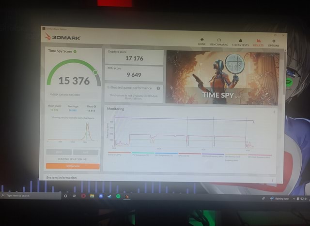 T Qa alt 3DMARK Time Spy Score @ Sraphies score 17176 9649 he cam TIME ...