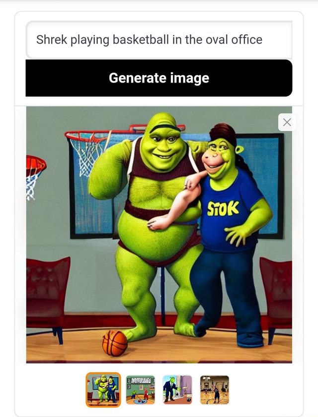Shrek playing basketball in the oval office Generate image - iFunny