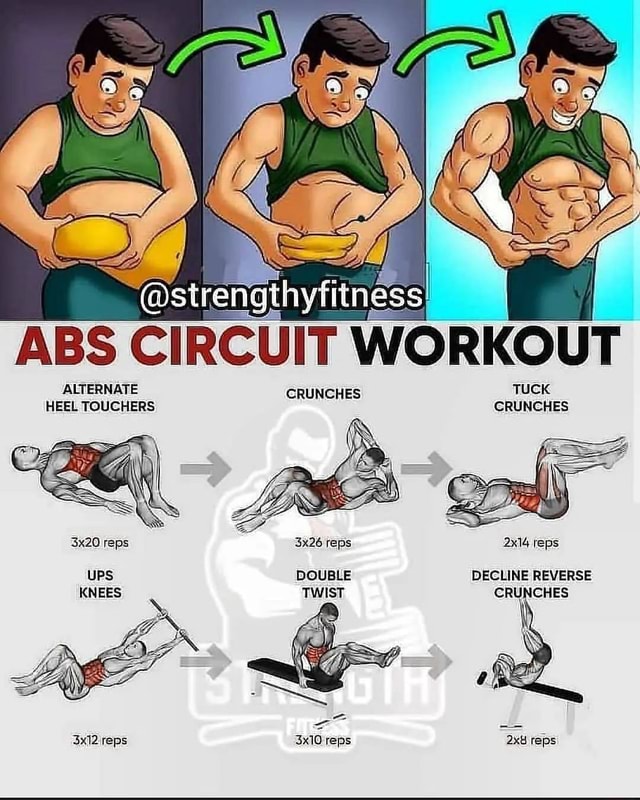 ABS CIRCUIT WORKOUT ALTERNATE CRUNCHES TUCK HEEL TOUCHERS CRUNCHES 3x20 ...