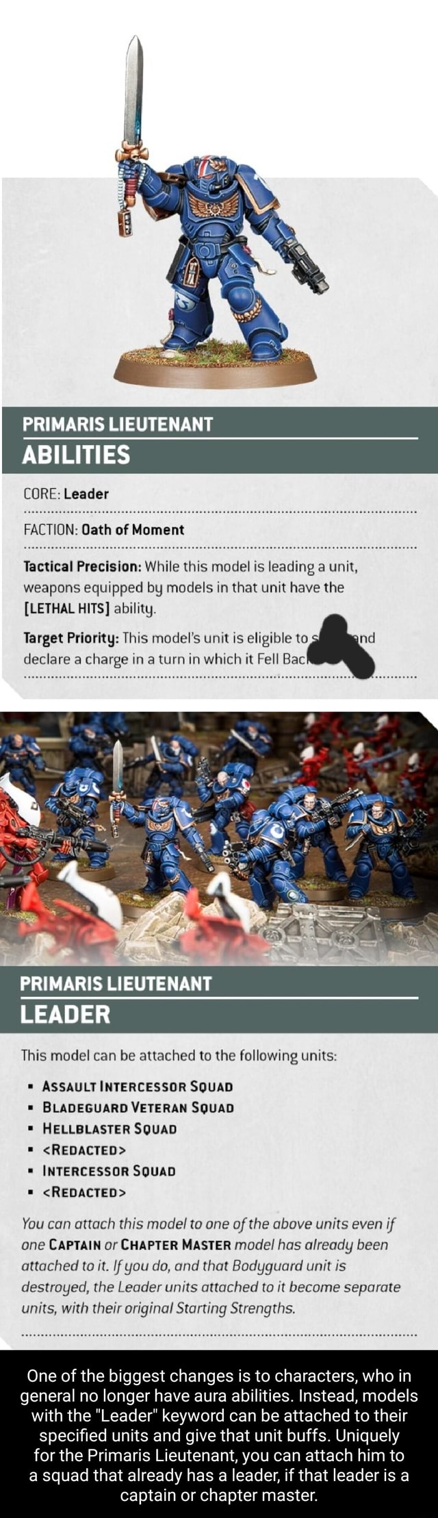 PRIMARIS LIEUTENANT ABILITIES CORE: Leader Tactical Precision: While ...
