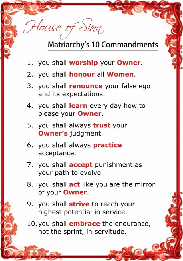 2 rf St ts of Matriarchy's 10 Commandments 1. you shall worship your ...