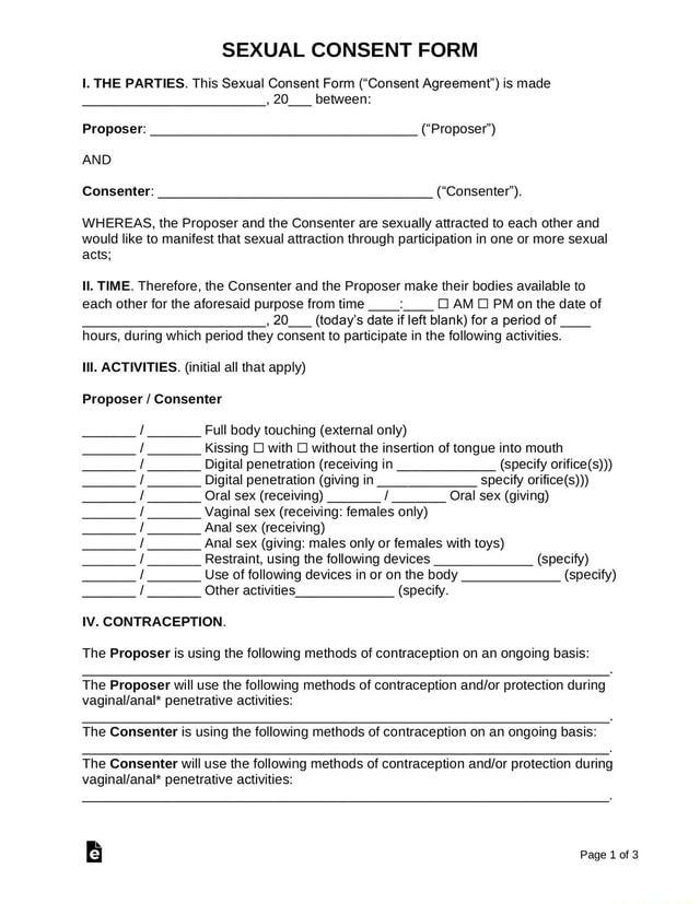 SEXUAL CONSENT FORM 1. THE PARTIES. This Sexual Consent Form ("Consent ...