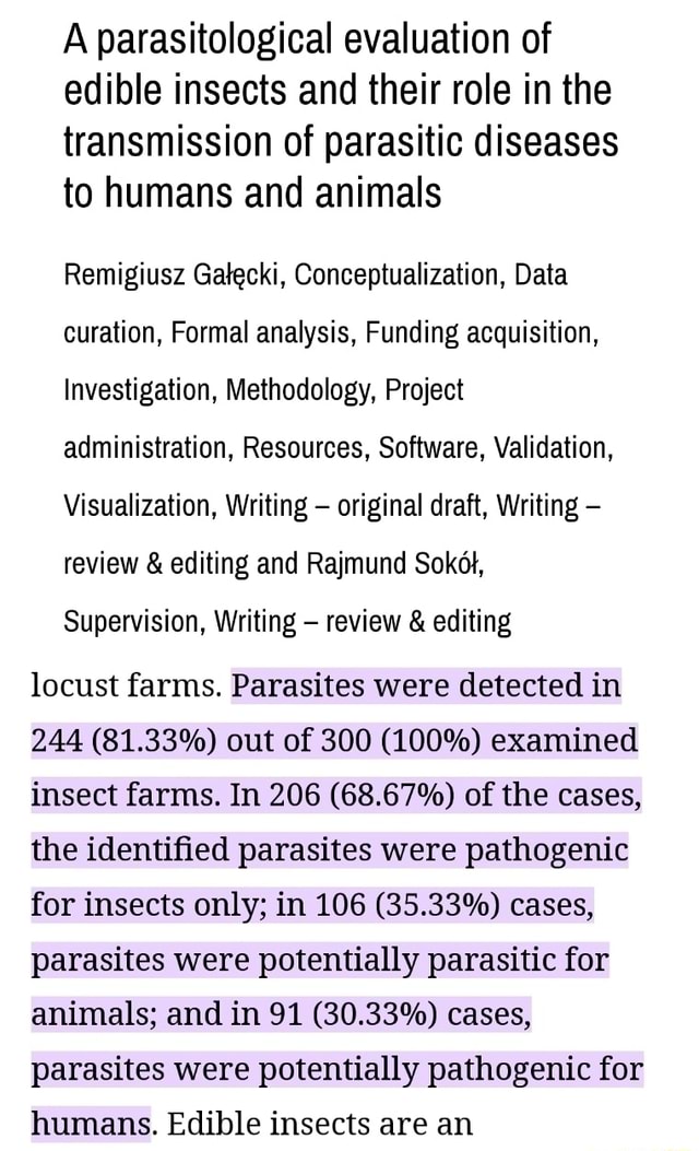 A parasitological evaluation of edible insects and their role in the ...