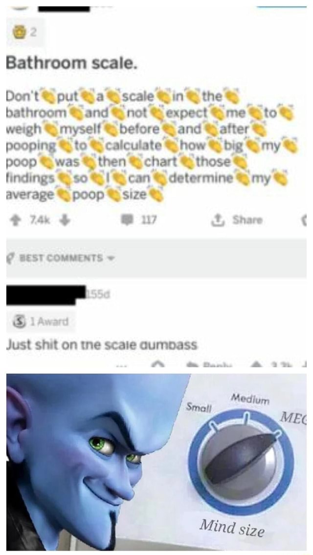 Bathroom scale. Don't put a scale in the bathroom and not expect me to ...