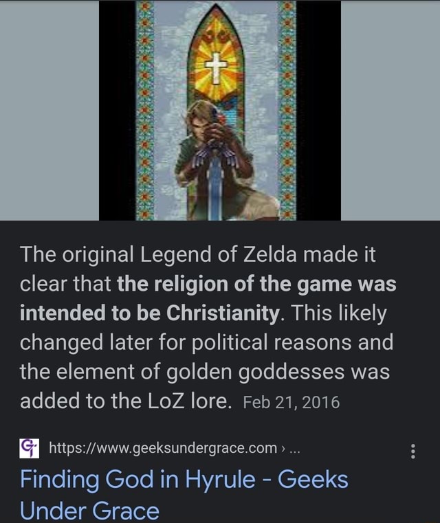 The original Legend of Zelda made it clear that the religion of the ...