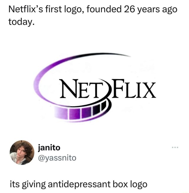 Netflix's first logo, founded 26 years ago today. its giving ...