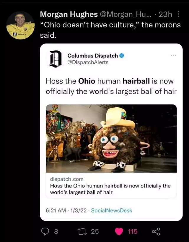 Morgan Hughes @Morgan_Hu... "Ohio doesn't have culture," the morons ...