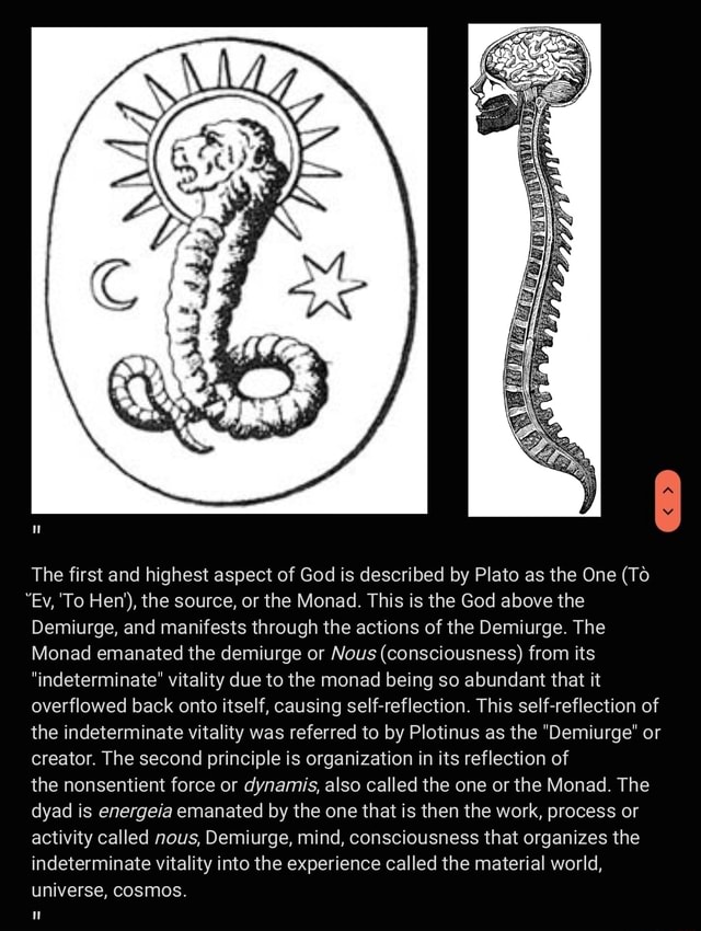 The first and highest aspect of God is described by Plato as the One ...