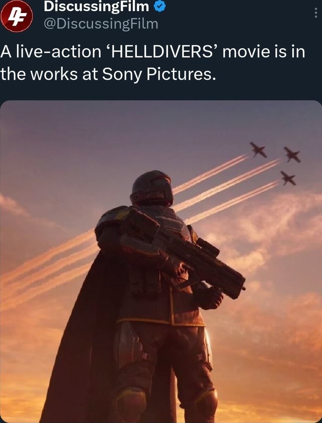 A live-action 'HELLDIVERS' movie is in the works at Sony Pictures. - iFunny