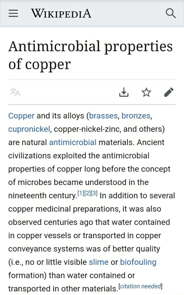 Antimicrobial properties of copper Copper and its alloys (brasses ...