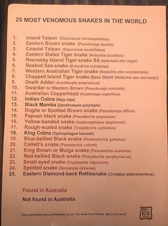 25 MOST VENOMOUS SNAKES IN THE WORLD Inland Taipan (Oxyuranus ...