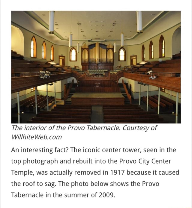 The interior of the Provo Tabernacle. Courtesy of An interesting fact ...