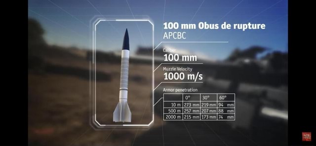 100 mm Obus de rupture APCBC 100 mm Muzzle Velocity 1000 -Armor ...