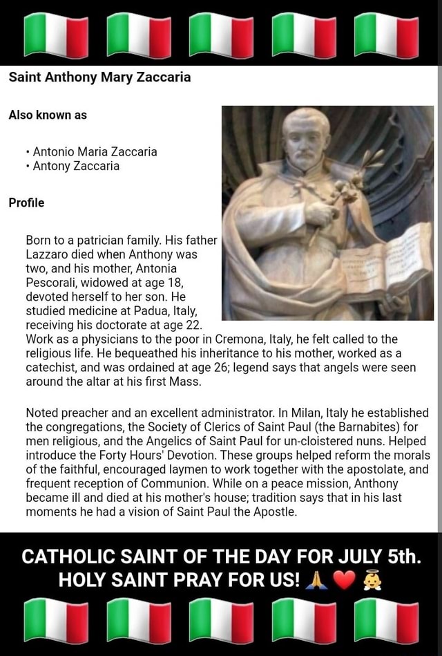 Saint Anthony Mary Zaccaria Also known as Profile + Antonio Maria ...