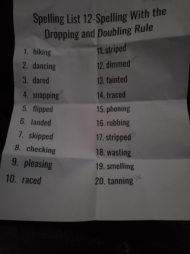 Spelling List 12-Spelling With the Dropping and Doubling Rule 1. hiking ...