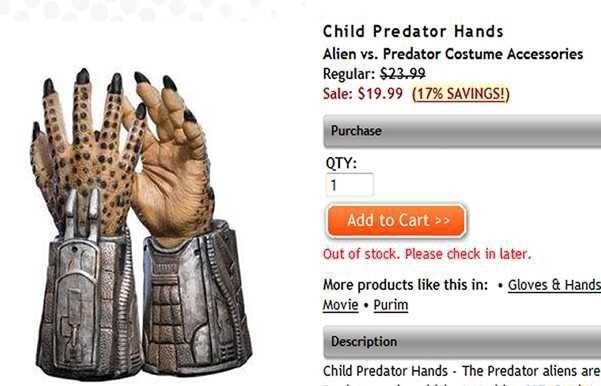 Child Predator Hands Alien vs. Predator Costume Accessories Regular ...
