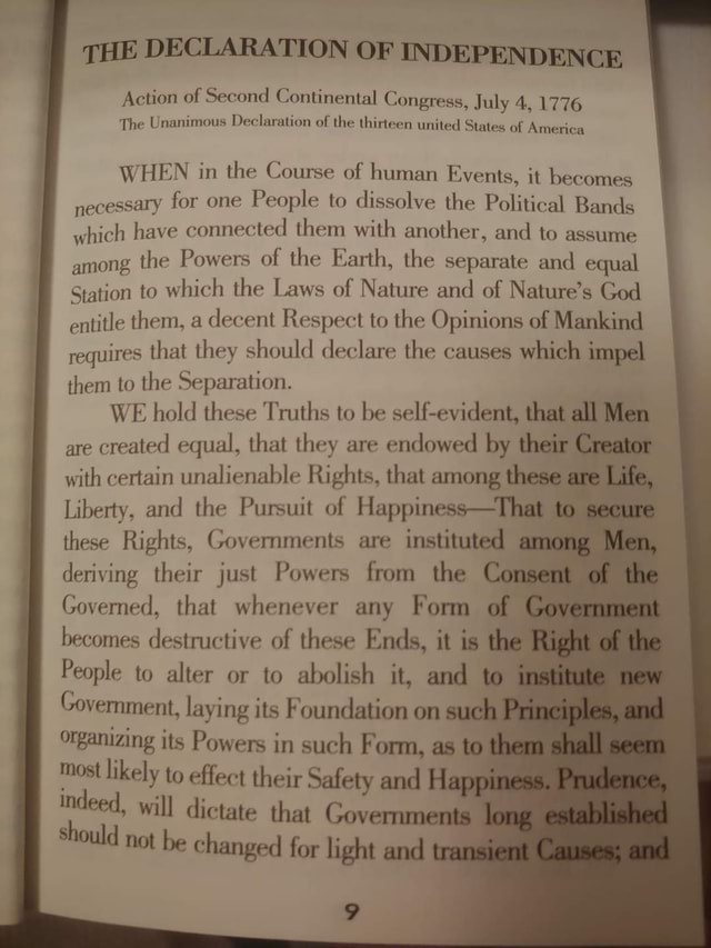 THE DECLARATION OF INDEPENDENCE Action of Second Continental Congress ...