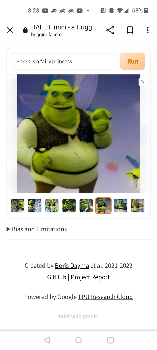 Va DALL-E mini Hugg... Shrek is a fairy princess Bias and Limitations ...