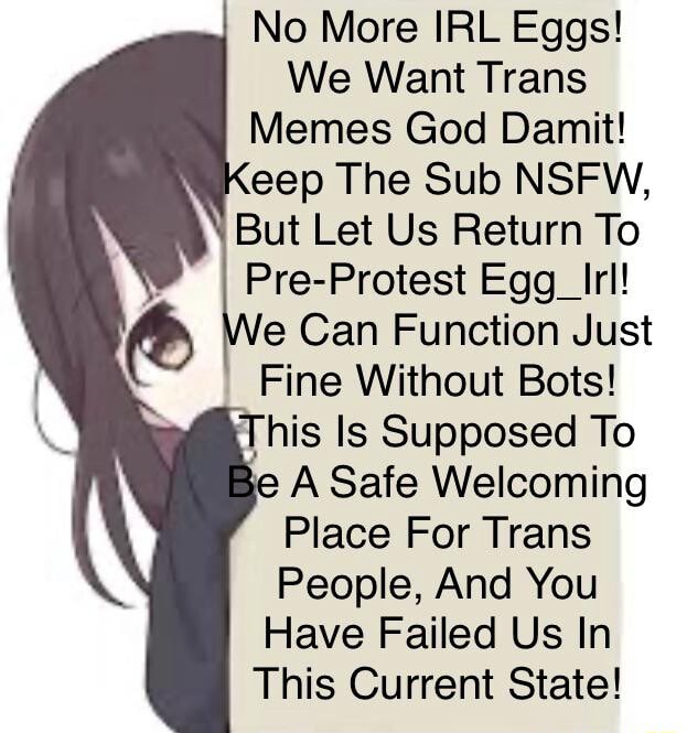 EggIrl - No More IRL Eggs! We Want Trans Memes God Dammit! eep The Sub NSFW, But Let Us Return ...